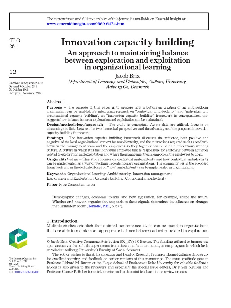 2019 - Brix, J. - Innovation Capacity Building An Approach To Balance Between Exploration and ...