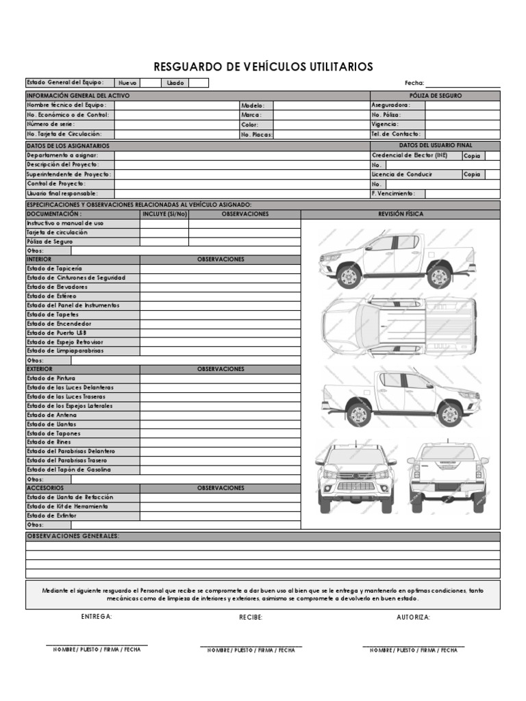 Check List Vehiculo Utilitario - Modelo 01 | PDF | Industria automotriz | Vehículos con tracción ...