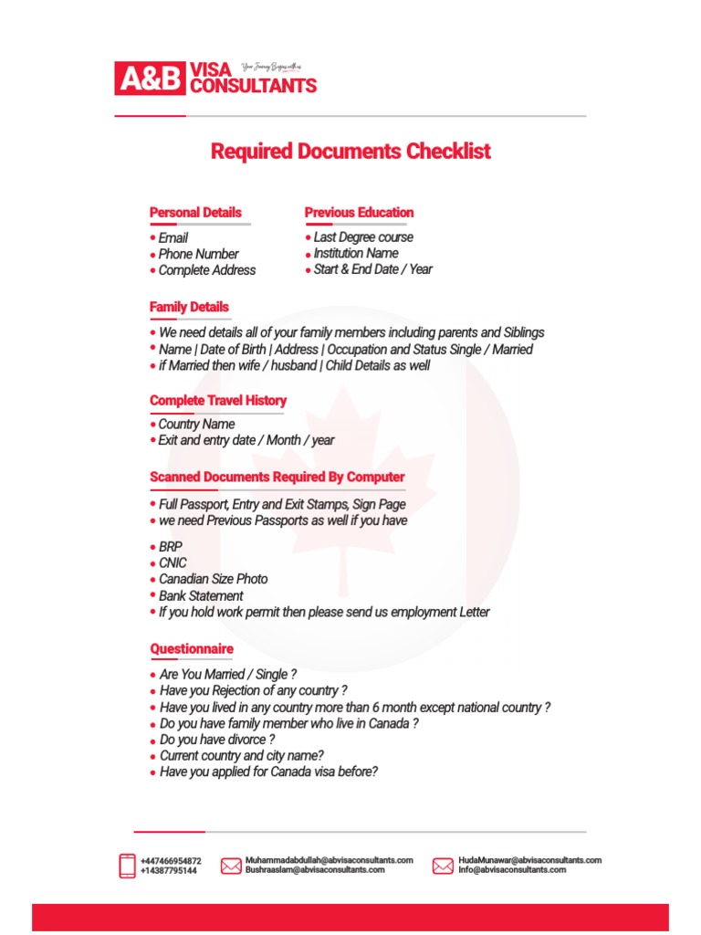 Check list For visa and imigration documents | PDF