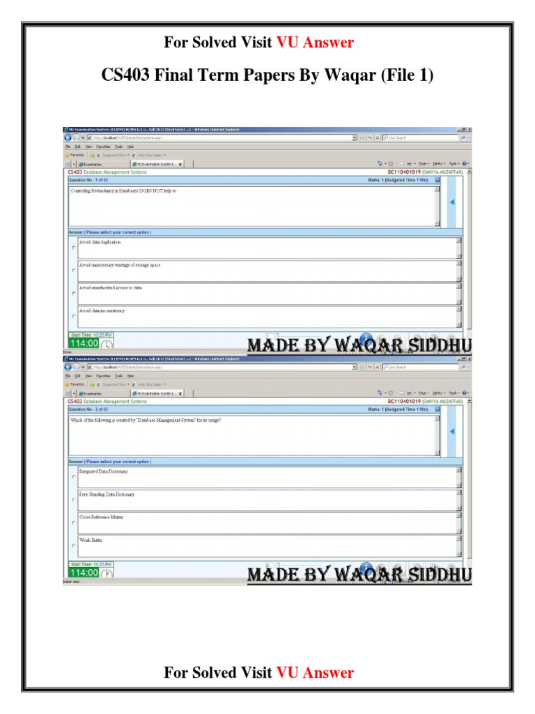 Cs403 Final Term Papers By Waqar File 1 Pdf