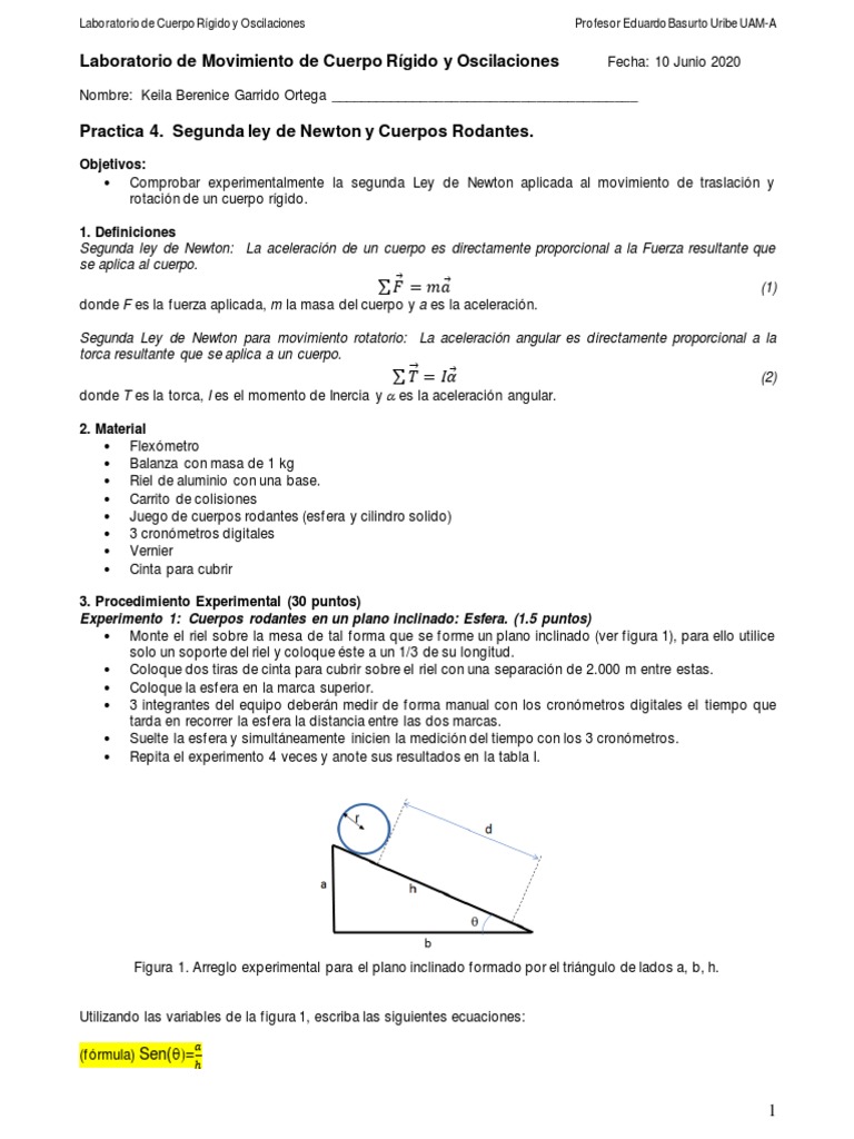 Laboratorio de Movimiento de Cuerpo Rígido y Oscilaciones: Objetivos | PDF | Las leyes del ...