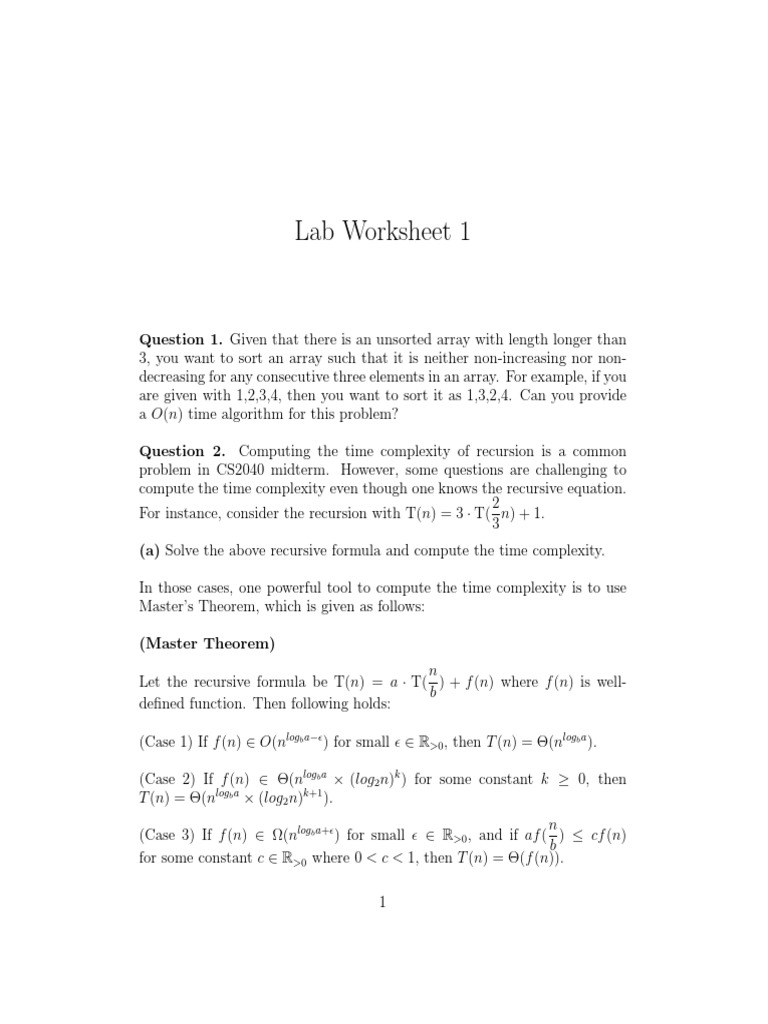 Cs2040 Lab Problems Pdf Time Complexity Computational Complexity