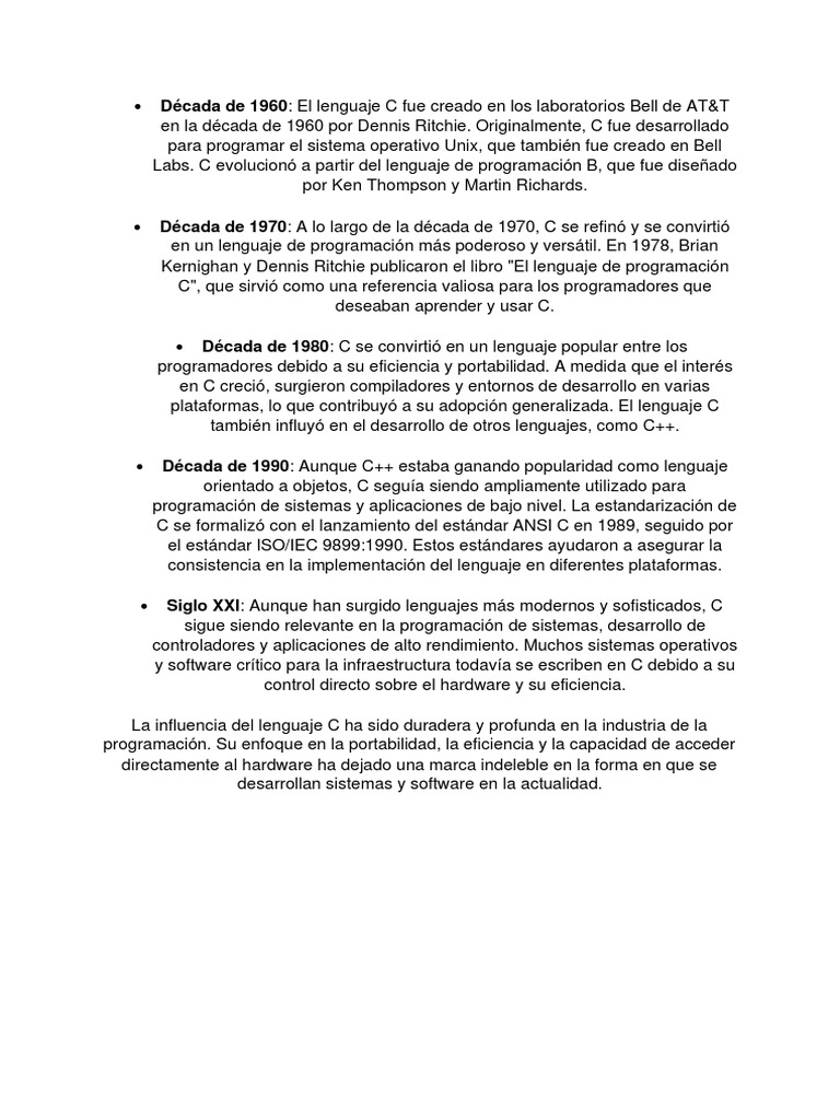 Historia del lenguaje C | PDF