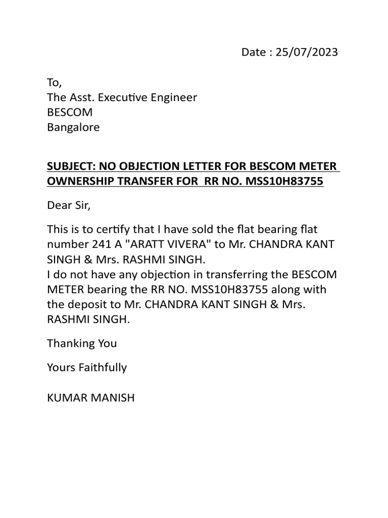 Bescom Meter Noc Pdf