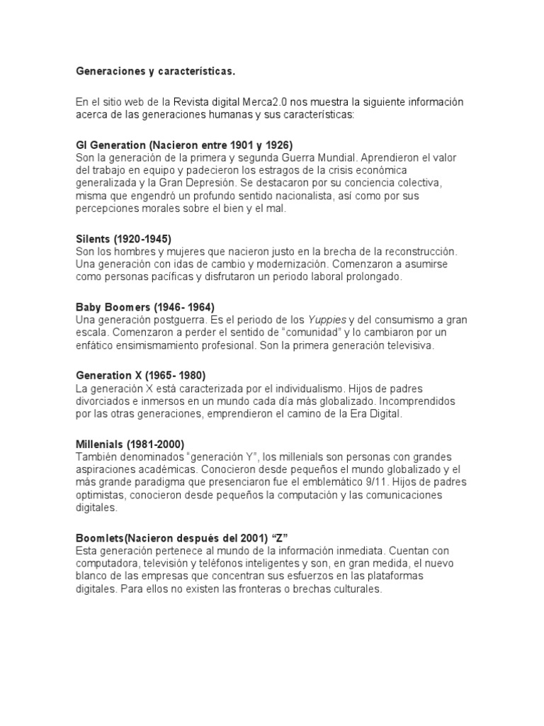 Características de las generaciones humanas | PDF