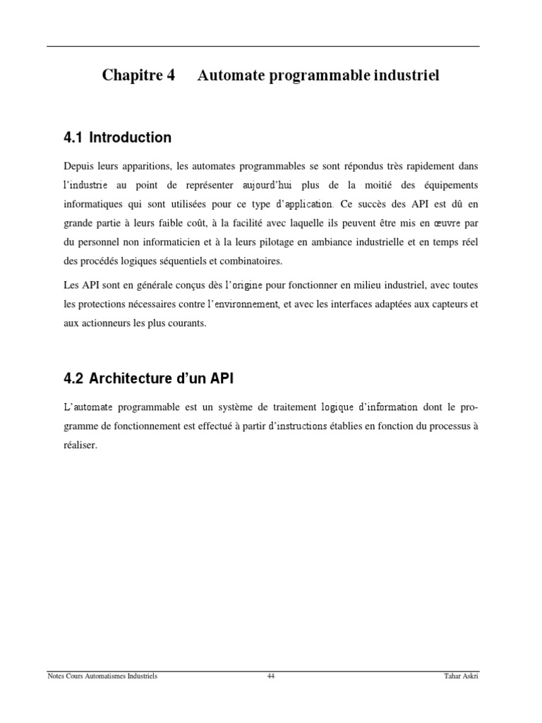 Automate Programmable Industriel Pdf Entrée Sortie Programmation
