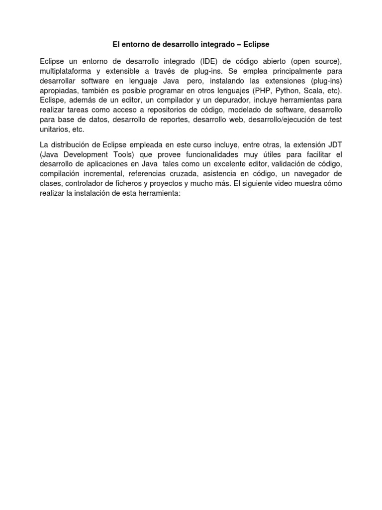 El Entorno de Desarrollo Integrado - Eclipse | PDF