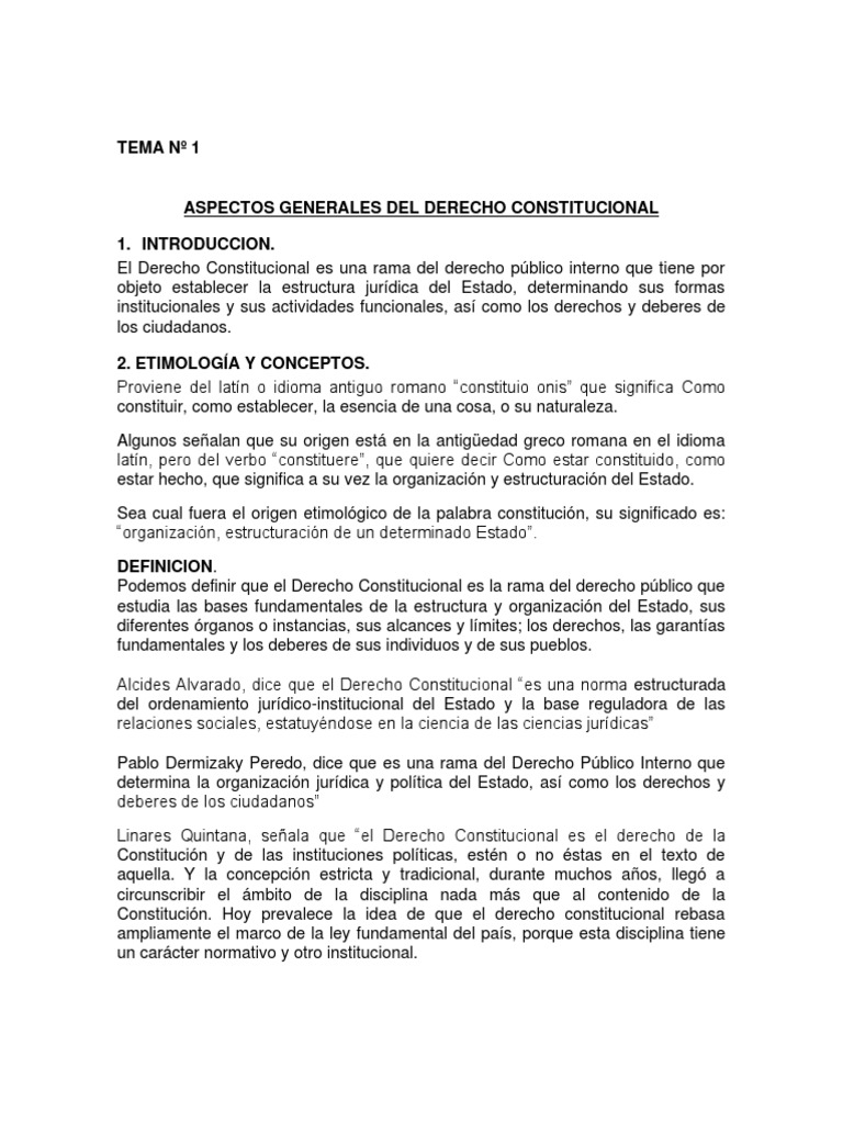 Tema #1. Derecho Constitucional I | PDF | Constitución | Ley constitucional