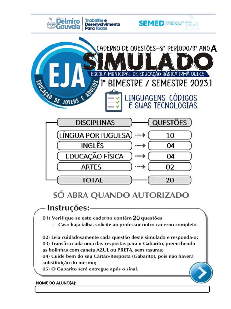 Simulado Eja 8º Periodo A | PDF