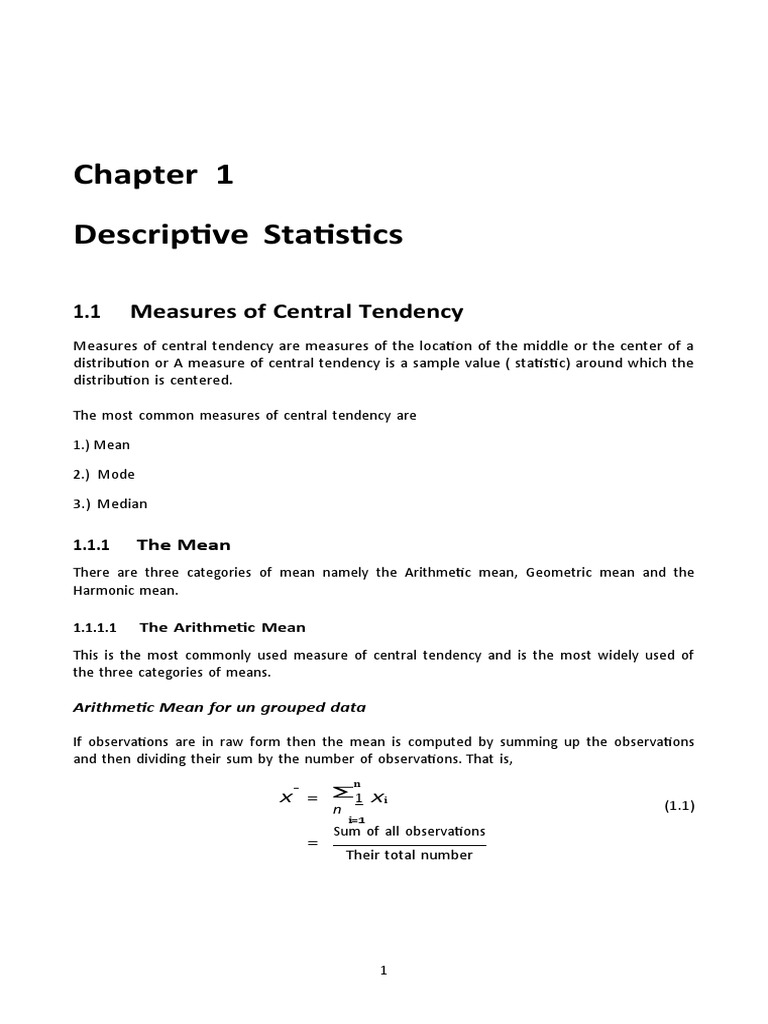 EPS - Chapter - 1 - Descriptive Statistics - JNN - OK | PDF | Arithmetic Mean | Mean