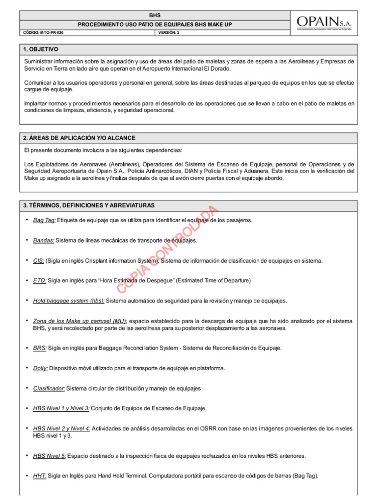 Mto-Pr-0026 Procedimiento Uso Patio de Equipajes BHS Make Up | PDF ...