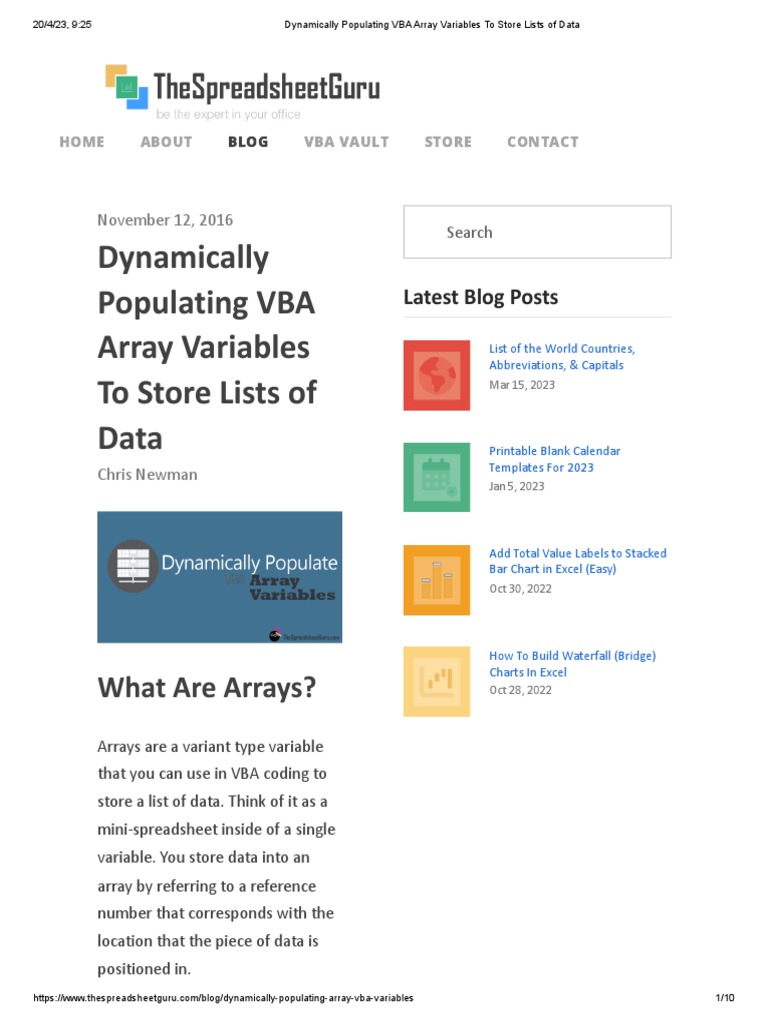 Dynamically Populating Vba Array Variables To Store Lists Of Data Pdf Microsoft Excel 0880