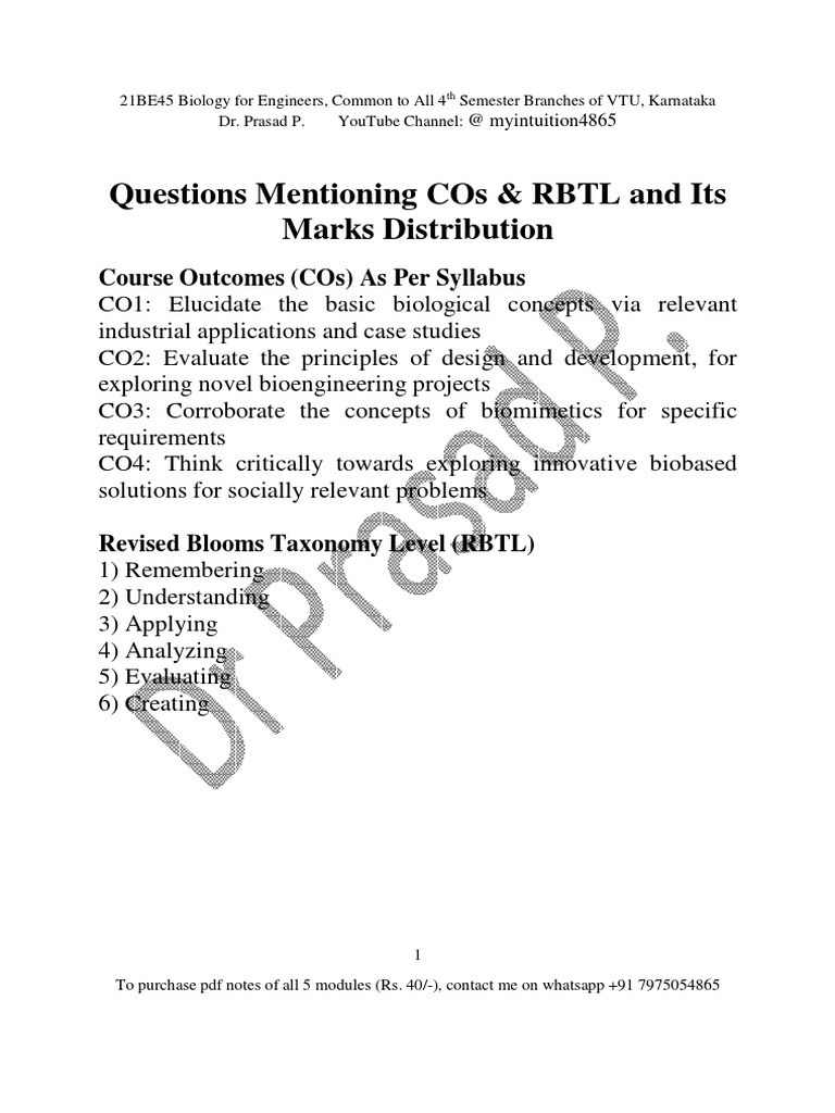 Biology For Engineers Question Bank Module 1-3 | PDF | Vaccines | Eye