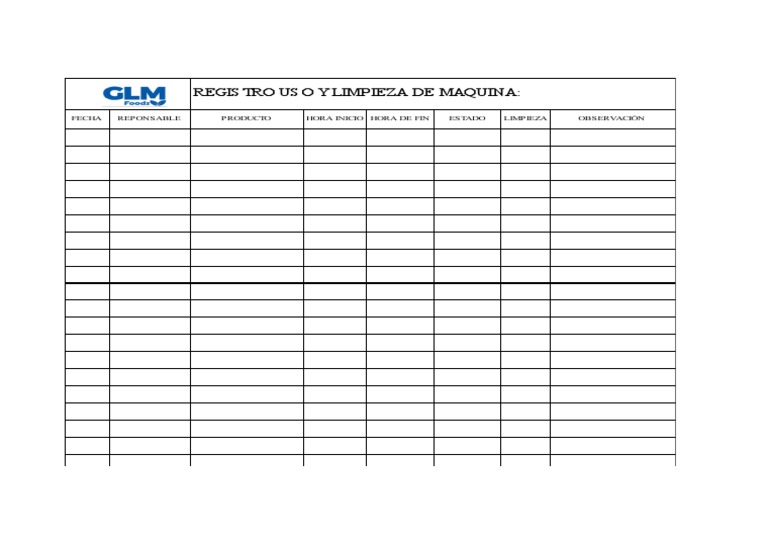 Registro de Uso y Limpieza de Maquina | PDF Registro de Uso y Limpieza de Maquina | PDF