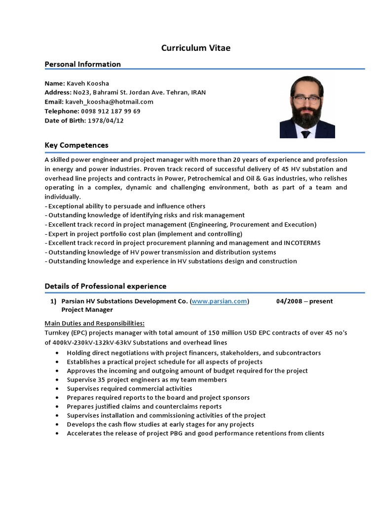 Power Engineer & Project Manager CV | PDF | Electrical Substation ...