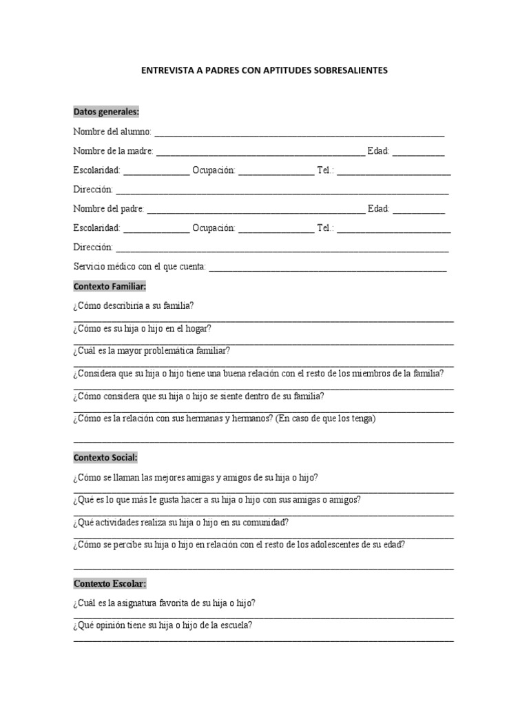 Entrevista A Padres Con Aptitudes Sobresalientes Pdf