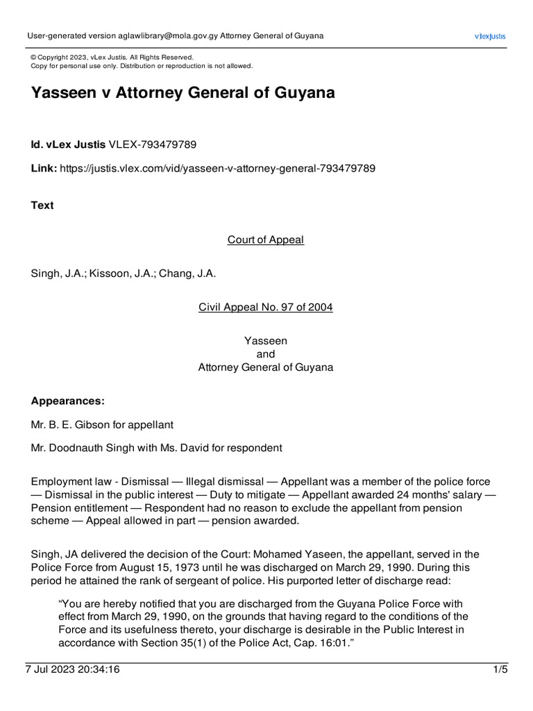 Yasseen V Attorney General of Guyana Yasseen V Attorney Gene | PDF ...