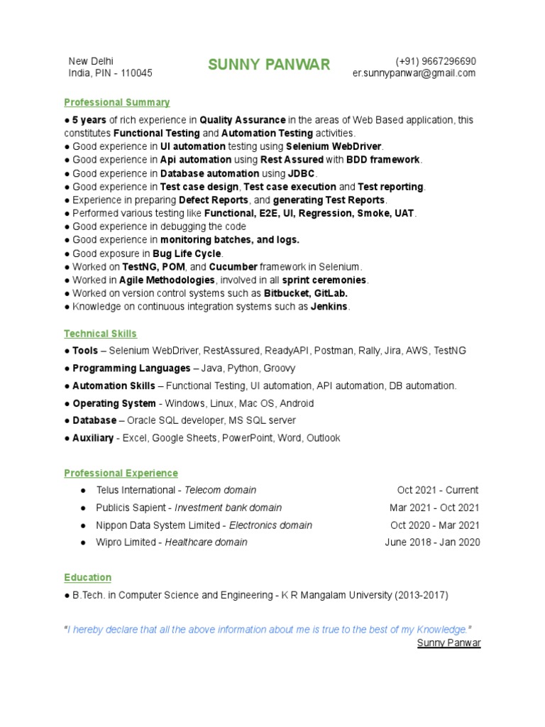Resume SunnyPanwar 2022 Telus | PDF | Business | Technology & Engineering