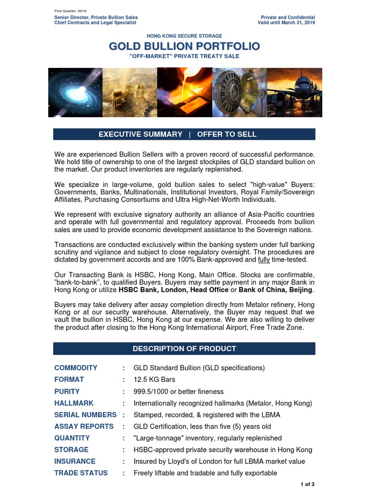 Gold Bullion Portfolio Executive Summary (First Quarter, 2019 ...