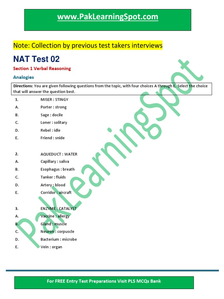 NAT Test 02: Verbal & Quantitative Reasoning | PDF | Indus River ...