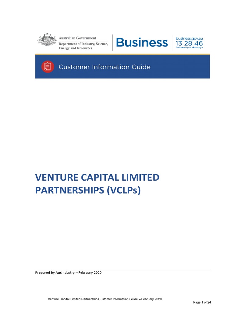 Venture Capital Limited Partnerships Customer Information Guide PDF ...
