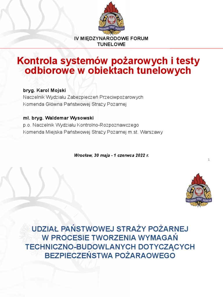 Kontrola Systemow Pozarowych I Testy Odbiorowe W Obiektach Tunelowych ... Kontrola Systemow Pozarowych I Testy Odbiorowe W Obiektach Tunelowych ...