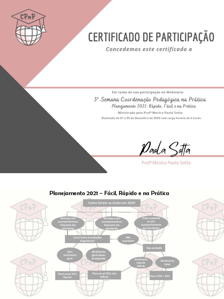 CERTIFICADO E MATERIAL 3a SEMANA CPNP | PDF | Pedagogia | Aprendizado