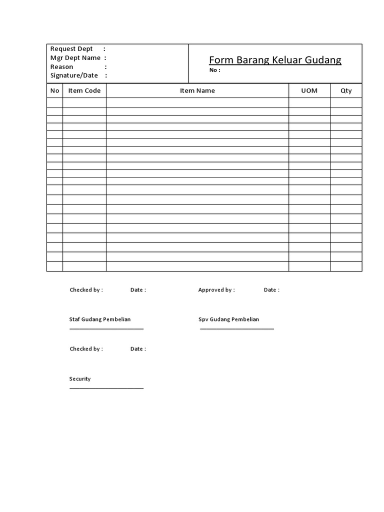 14. Form Barang Keluar Gudang | PDF