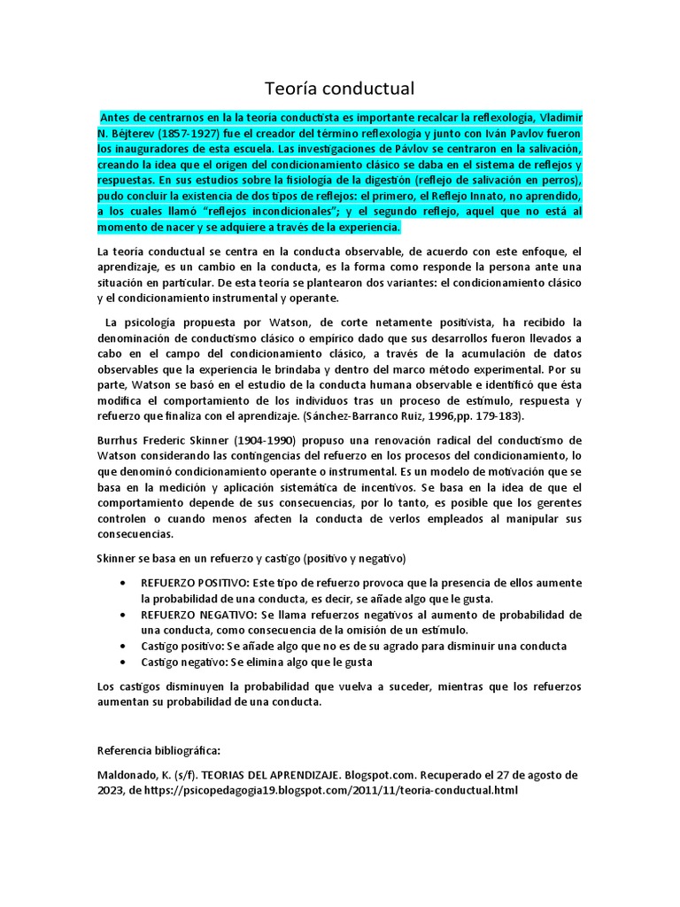 Teoría Conductual | PDF | Behaviorismo | Comportamiento