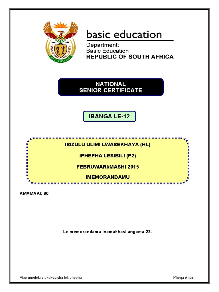 IsiZuluHL P2 Memo | PDF | South Africa | Linguistics