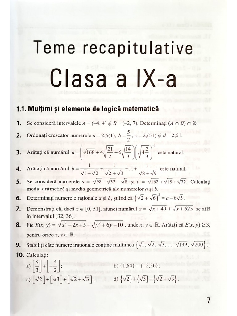 Multimi de Numere. Progresii - Aplicatii | PDF