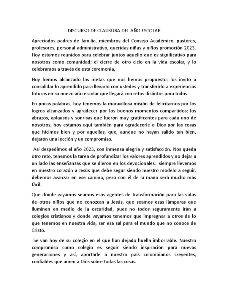 Discurso de Clausura Del Año Escolar | PDF
