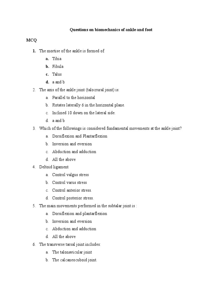 Ankle and Foot Biomechanics Quiz | PDF | Ankle | Foot