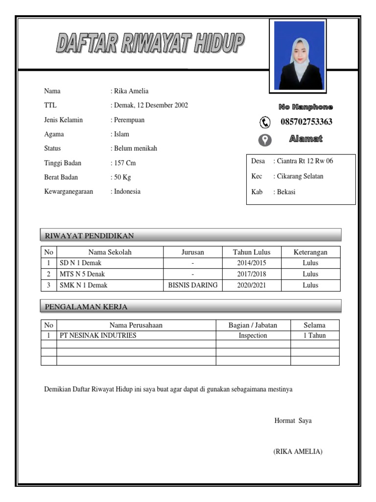 CV - Rika Amelia | PDF