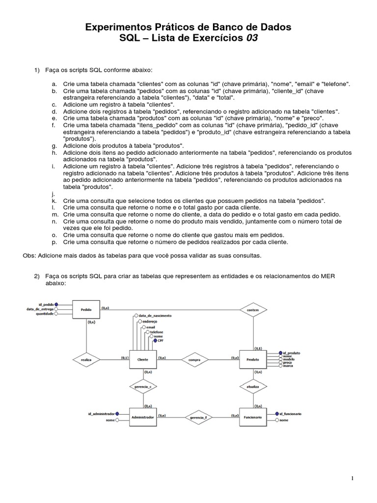 SQL-Lista de Exercicios-3 | PDF | Tabela (banco de dados) | SQL