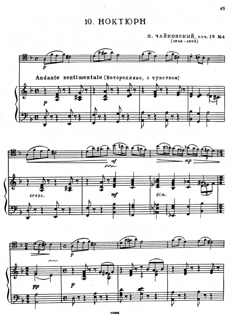 Tchaikovsky Nocturne for Cello and Piano Piano part | PDF