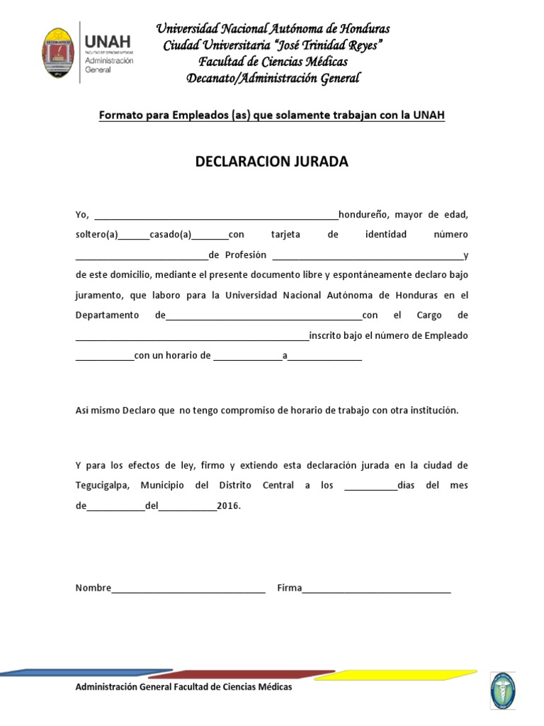 Declaración Jurada UNAH para Empleados | PDF | Ciencias sociales
