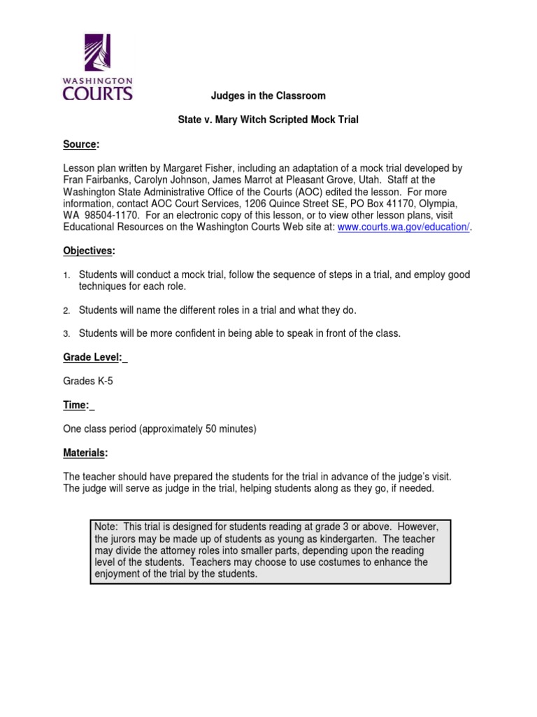 Mock Trial: State v. Mary Witch | PDF | Hansel And Gretel (Opera ...