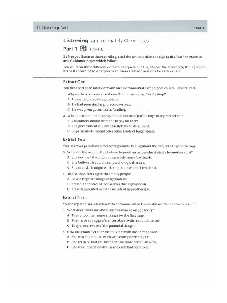 Cae Testbuilder Test 1 Listening | PDF