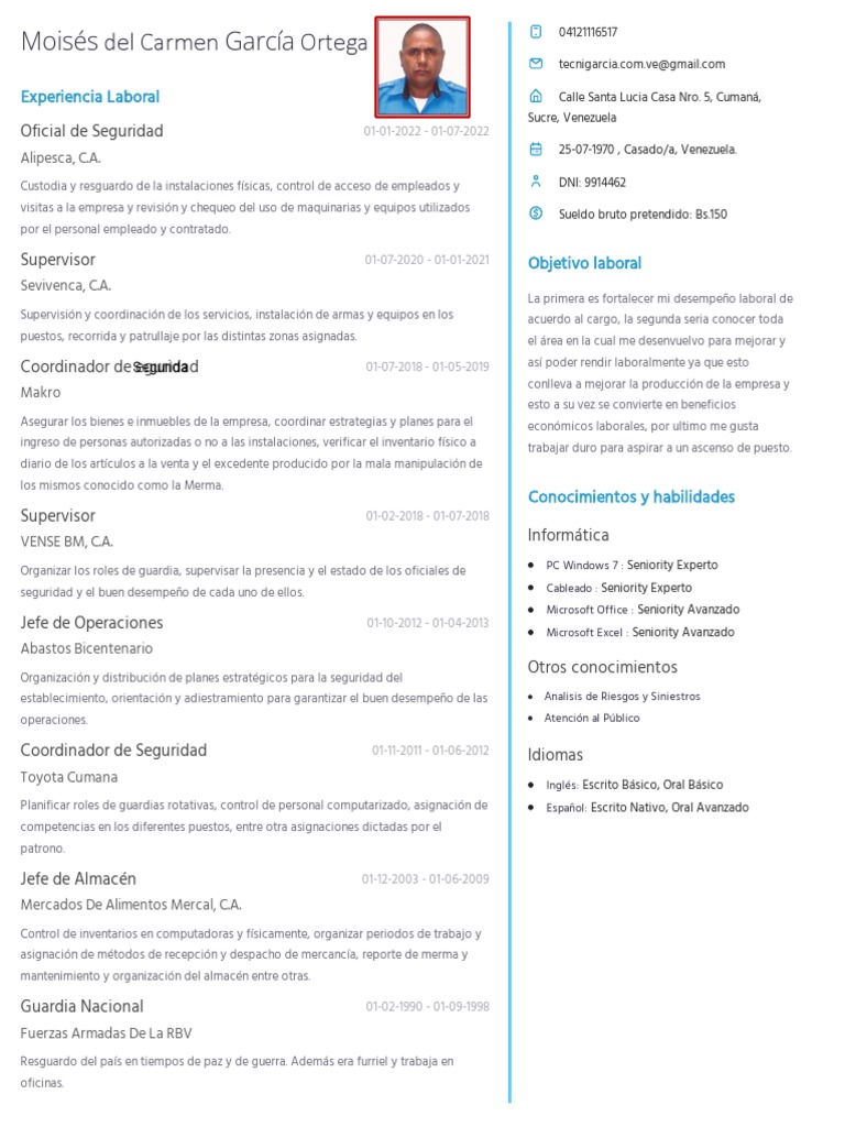 Curriculum para Oficial de Seguridad | PDF | Venezuela | Software