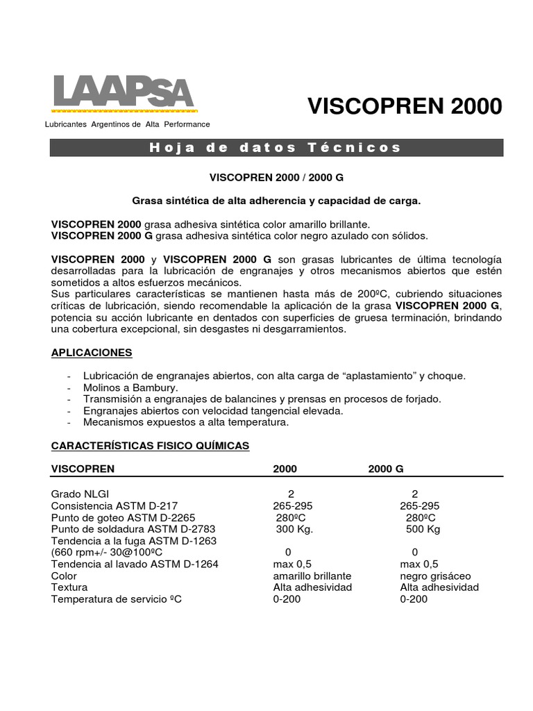 Grasa Sintética VISCOPREN 2000 | PDF