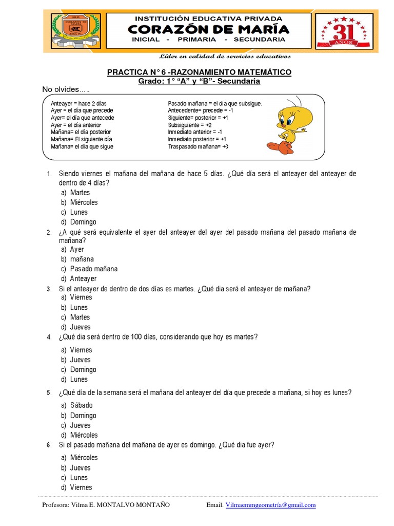 PRACTICA DE RM 6 DE 1° SECUNDARIA | PDF