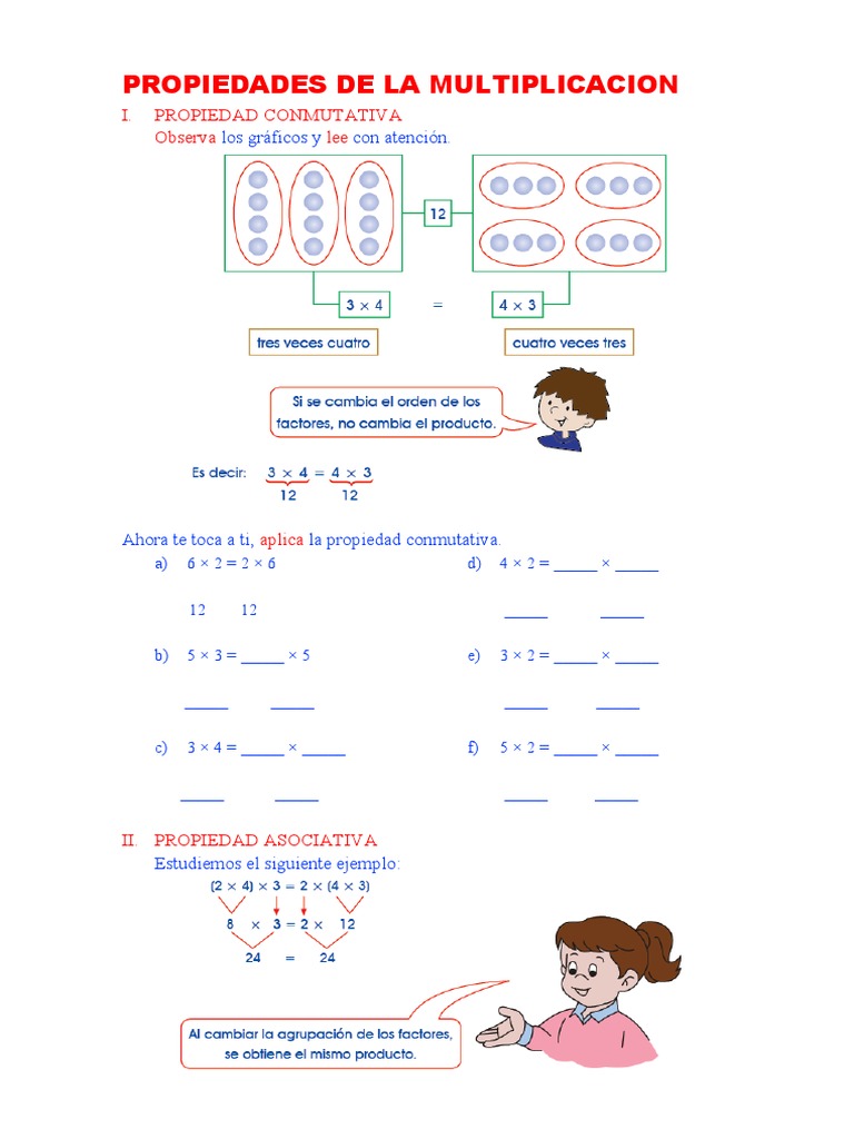 PROPIEDADES DE LA MULTIPLICACION Cuarto | PDF | Matemáticas ...