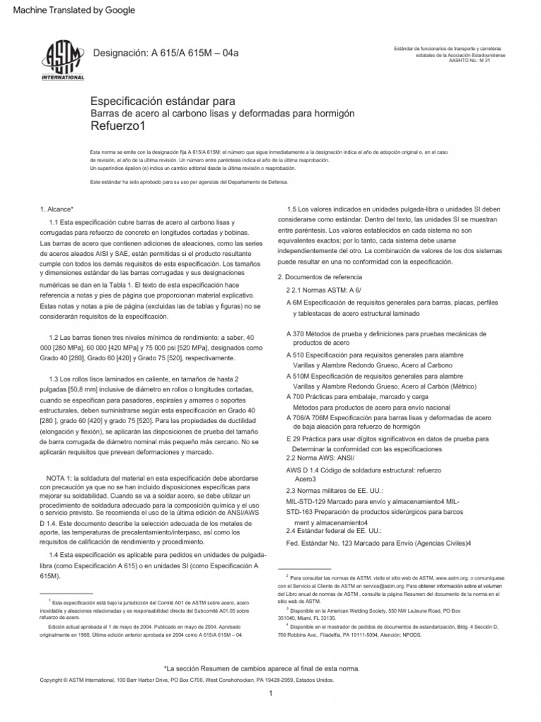 Especificación de Barras de Acero para Hormigón | PDF | Acero ...