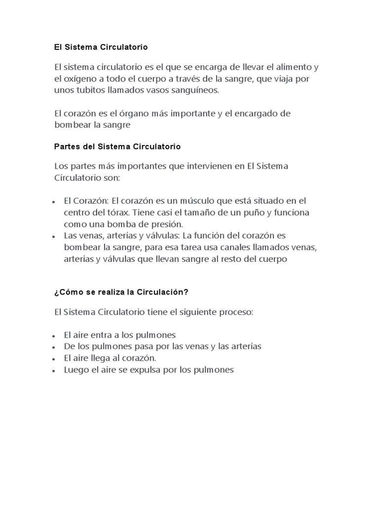 El Sistema Circulatorio para Niños | PDF