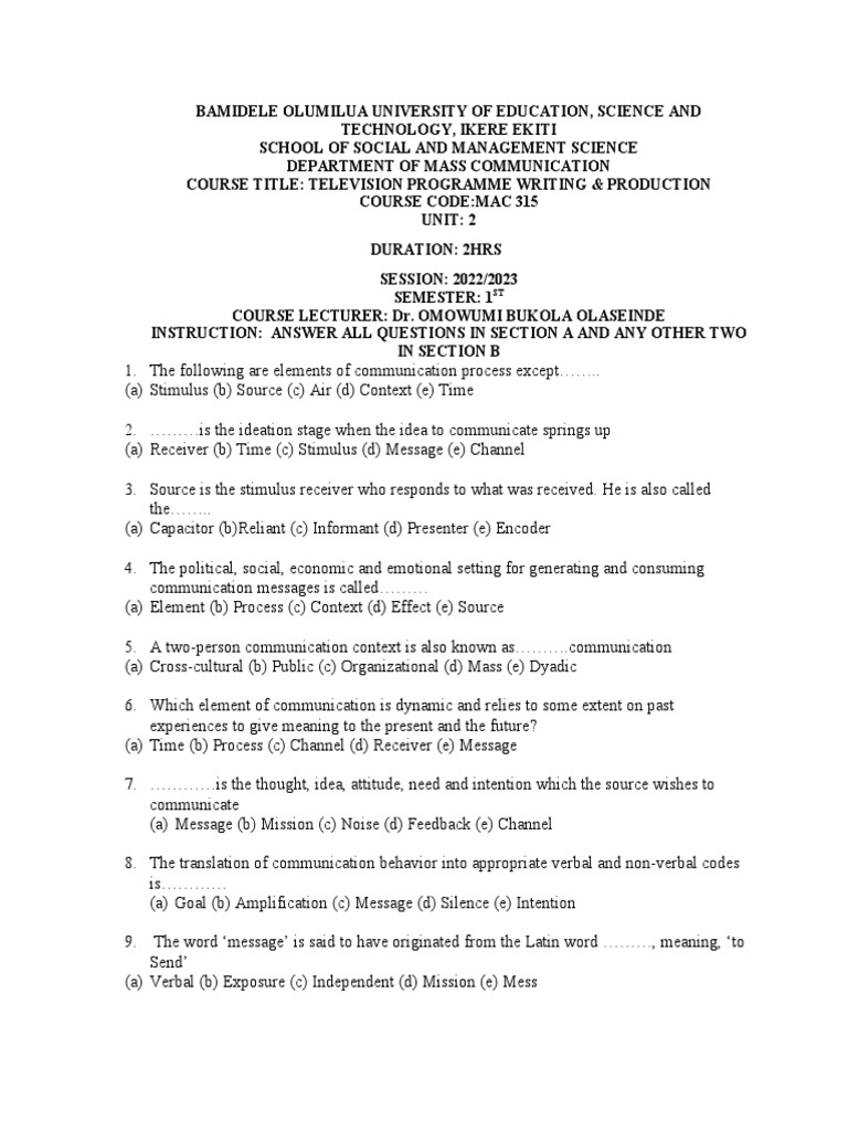 MAC 101 Part Time Question | PDF | Communication | Nonverbal Communication