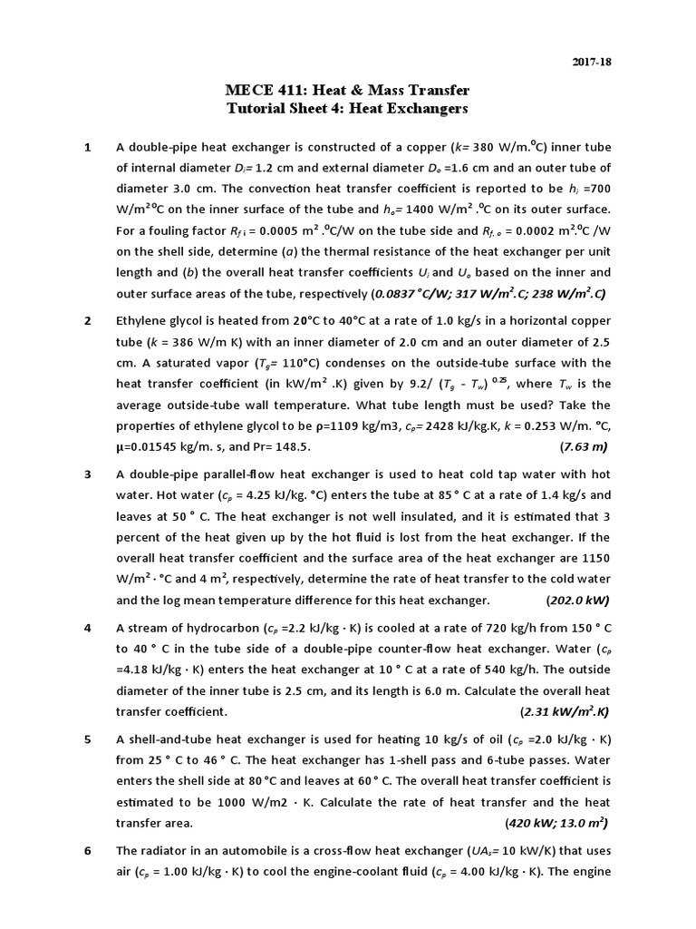 Tut 4 Heat Exchangers | Download Free PDF | Heat Exchanger | Radiator