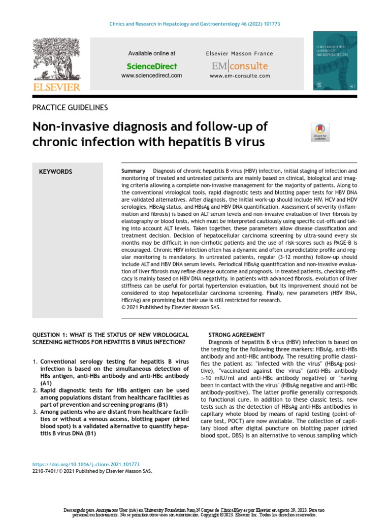 Non-Invasive Diagnosis and Follow-Up of Chronic Infection With Hepatitis B Virus. | PDF ...