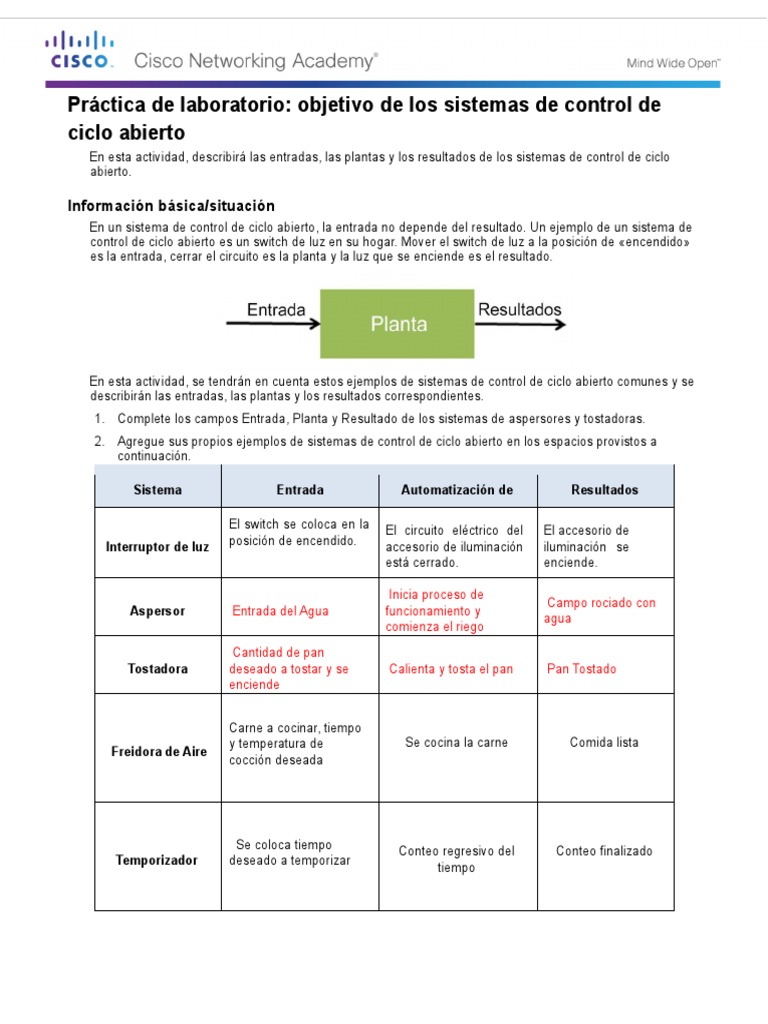 1.1.3.9 Lab - Open-Loop Control System Final | PDF | Automatización | Sistema de control