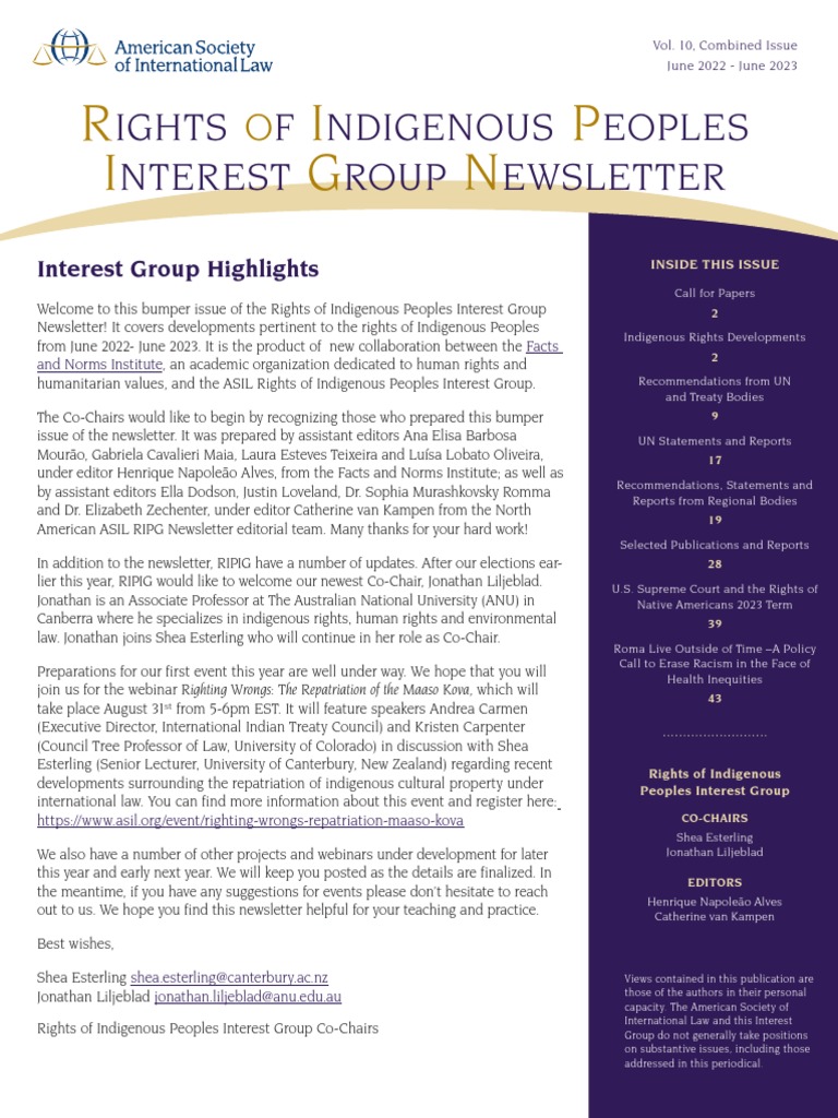 ASIL Rights of Indigenous Peoples Newsletter 2022-2023 | PDF ...